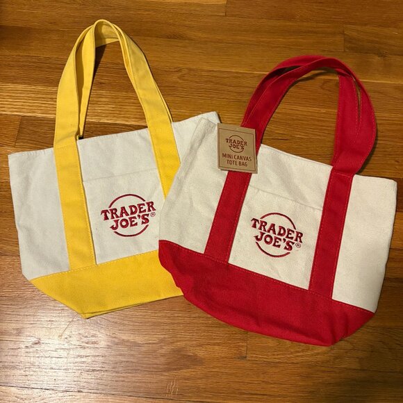 Trader Joe'S | Bags | Trader Joes Mini Tote Bags Red And Yellow | Poshmark